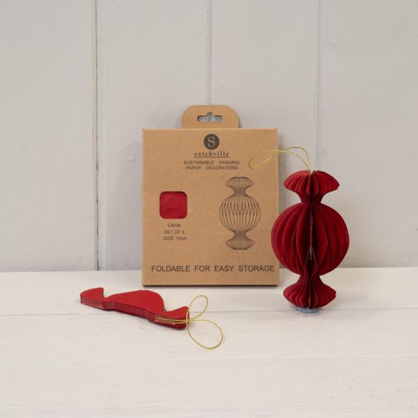 Set of 3 Deep Red Candy Baubles - Indoorables
